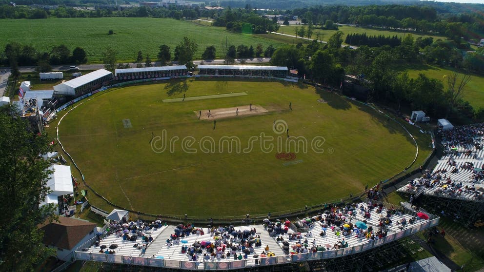 Aerial View of a Cricket Match during a Game in Progress Stock Photo ...