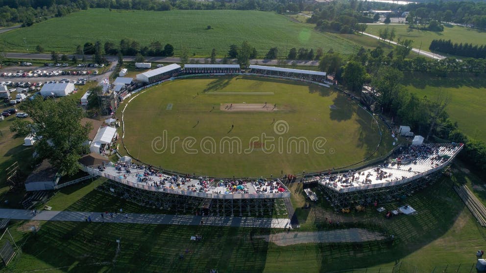Aerial View of a Cricket Match during a Game in Progress Stock Photo ...