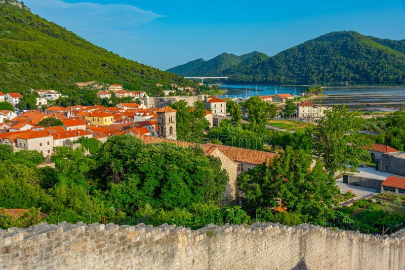 Aerial View of Croatian Town Ston Stock Photo - Image of summer ...