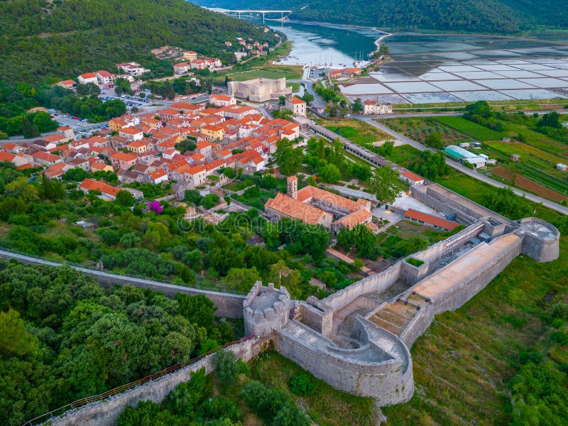 Aerial View of Croatian Town Ston Stock Image - Image of field ...