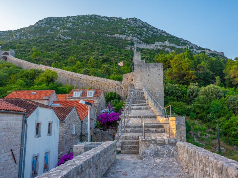 Aerial View of Croatian Town Ston Stock Photo - Image of tower, stone ...