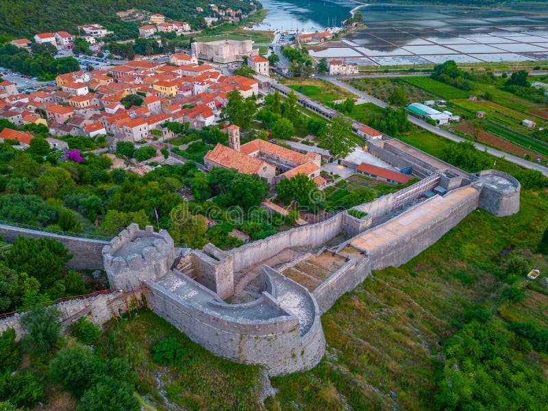 Aerial View of Croatian Town Ston Stock Image - Image of field, citadel ...