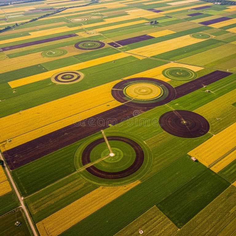 Aerial View of Crop Fields Showcasing Vibrant Patterns with Circles and ...