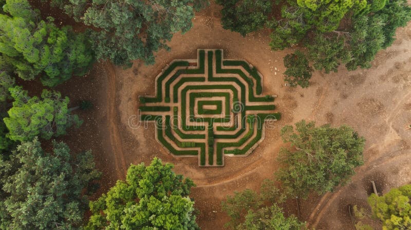 Aerial View of a Cross-shaped Labyrinth for Meditative Walking Stock ...