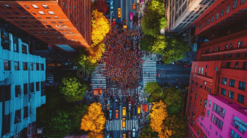 Aerial View of a Crowd Gathering in a City Street Stock Illustration ...