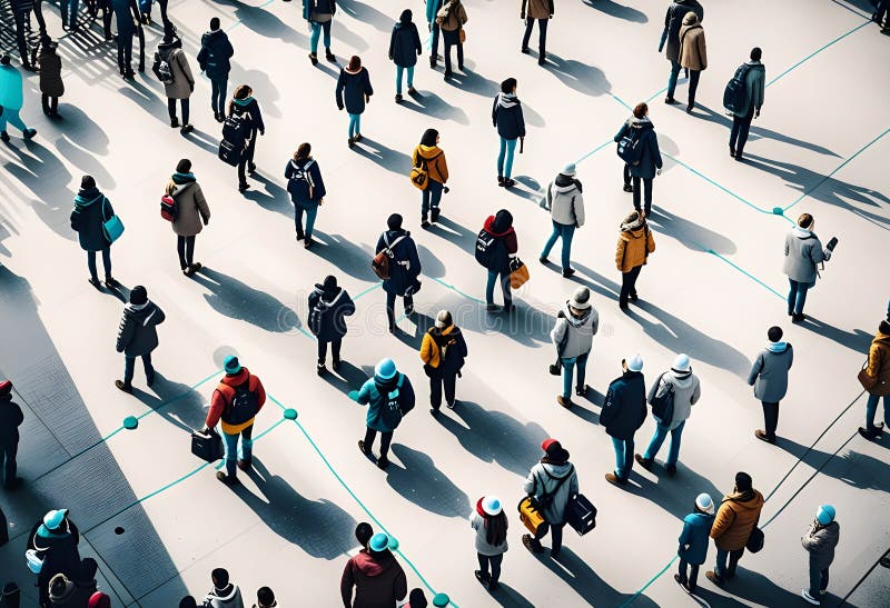Aerial View of a Crowd with a Network of Connections Stock Illustration ...