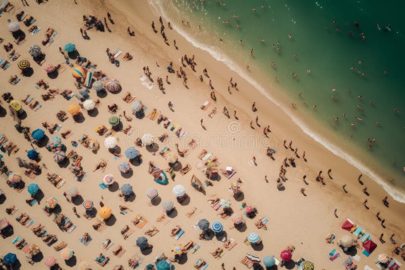 Aerial View Crowded Beach. Generate Ai Stock Illustration ...