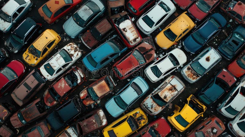 Aerial View of Crowded Colorful Parking Lot Pattern Stock Illustration ...