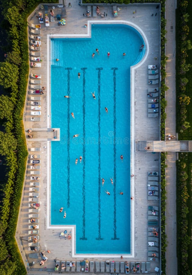 Aerial View of Crowded Outdoor Swimming Pool Stock Illustration ...