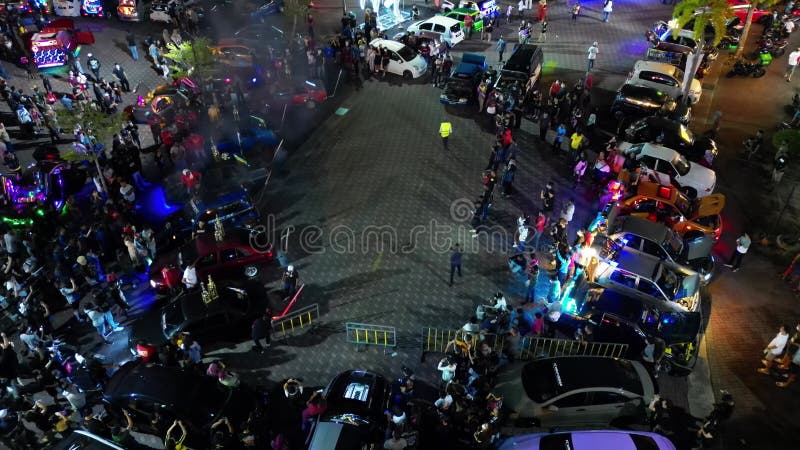 Aerial View Crowds at Spit Fire Performance in Night Stock Footage ...