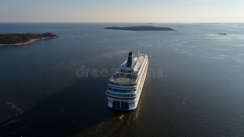 Aerial View of Cruise Liner Sailing in the Open Sea at Sunset Stock ...