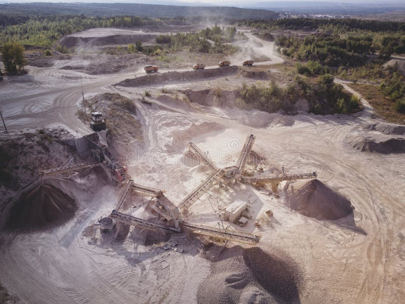 Aerial View of Crushed Stone Quarry Machine at Work. Stock Photo ...