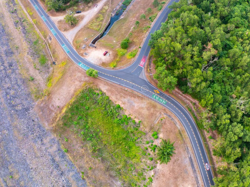 Aerial View Curve Road Top View Rainforest Trees Summer Background ...