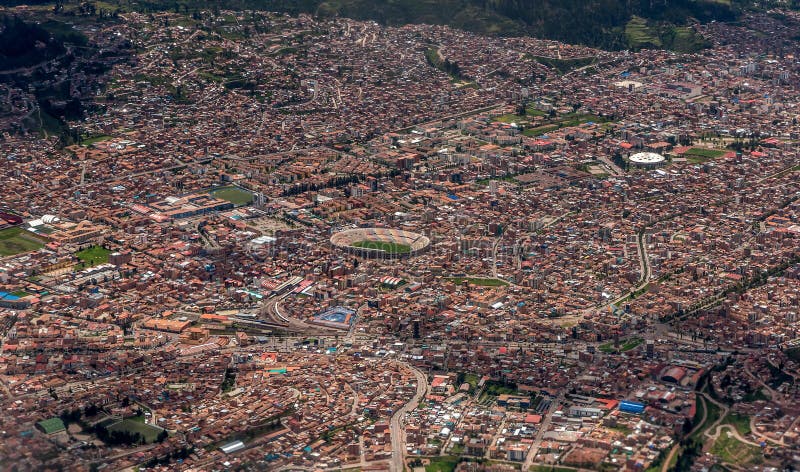 Aerial view of Cusco, Peru stock image. Image of colonial - 93962341