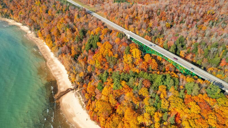 Aerial View of the Cut River Bridge in Michigan, Surrounded by Vibrant ...
