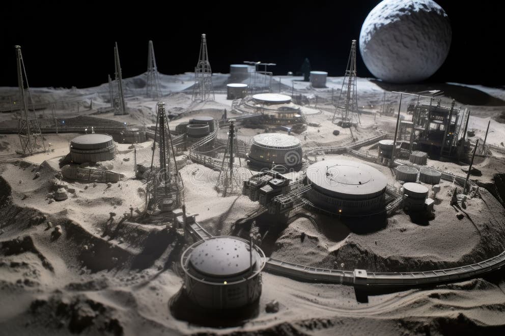 Aerial View of a 3d-printed Lunar Base Under Construction Stock ...