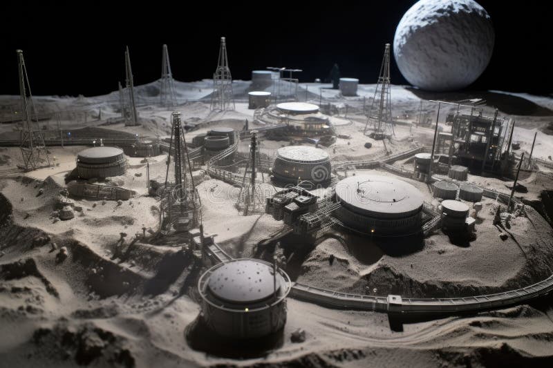 Aerial View of a 3d-printed Lunar Base Under Construction Stock ...