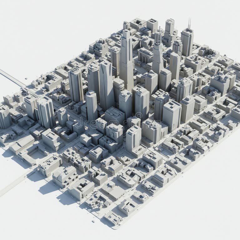 Aerial View of a 3D-rendered Urban Cityscape Model, Featuring an Array ...
