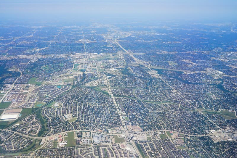 Aerial view of Dallas stock image. Image of airplane - 119198375