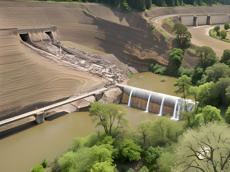 Aerial View of a Dam with a Large River in the Forest Stock ...