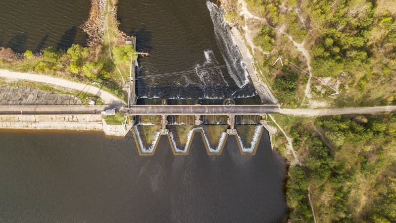 Aerial View of the Dam with the Road on the River Stock Photo - Image ...