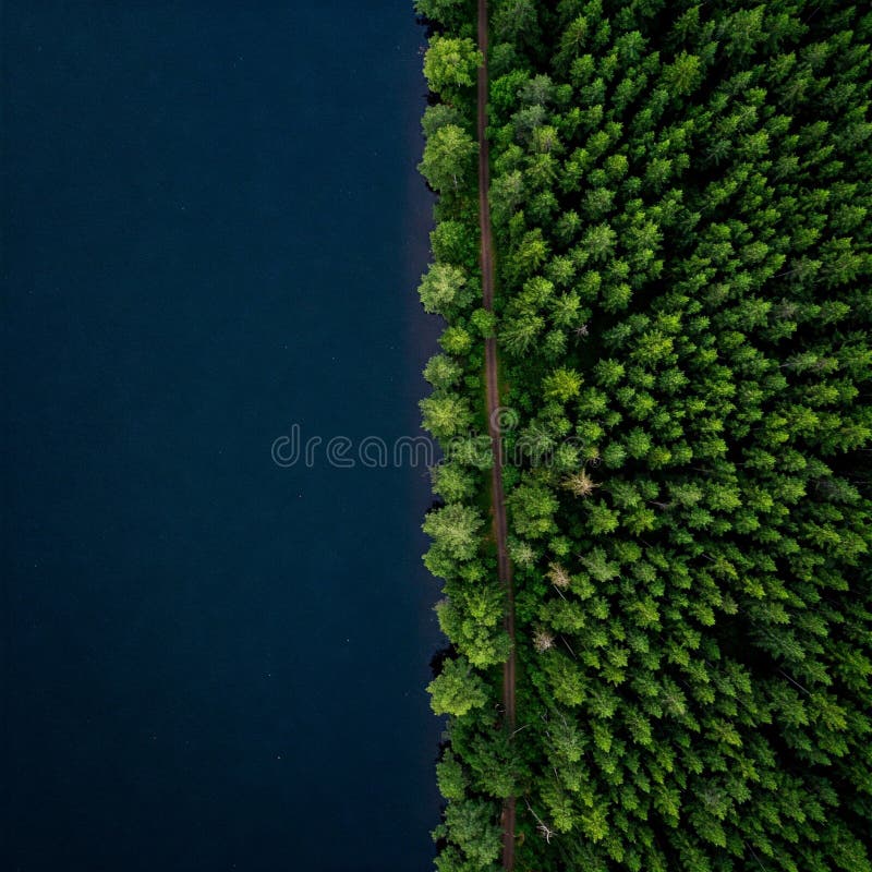 Dark Lake Bordered by Forest (Generated with AI) Stock Photo - Image of ...