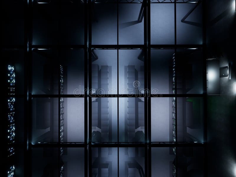 View of Mainframe Computer Center in Control Room in Dark Scene Stock ...