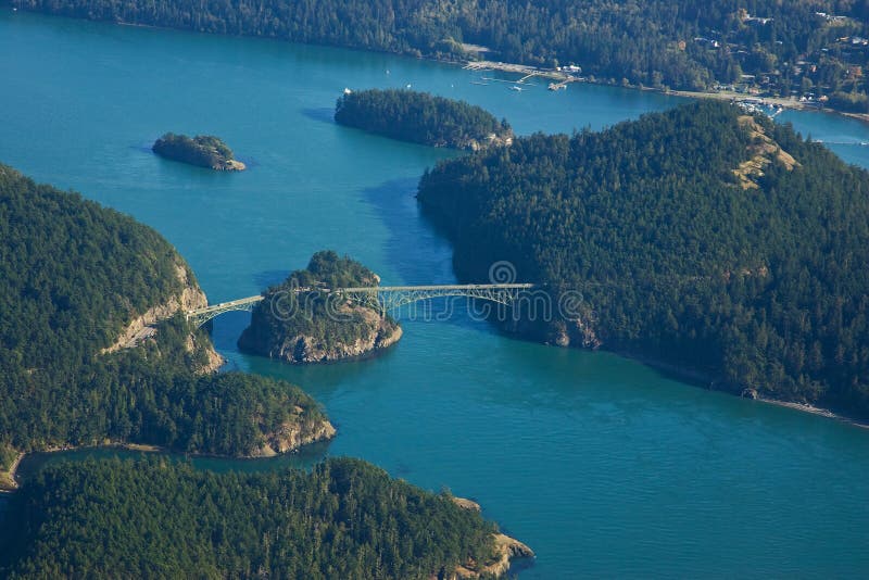 Aerial View of Deception Pass Bridge Stock Image - Image of sunshine ...