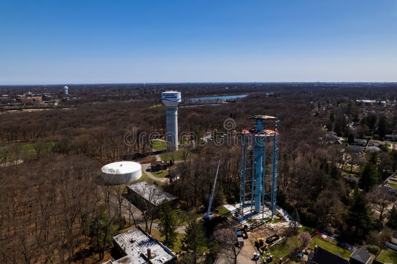 Aerial View of the Deconstruction Process of the Old Water Tower. Stock ...