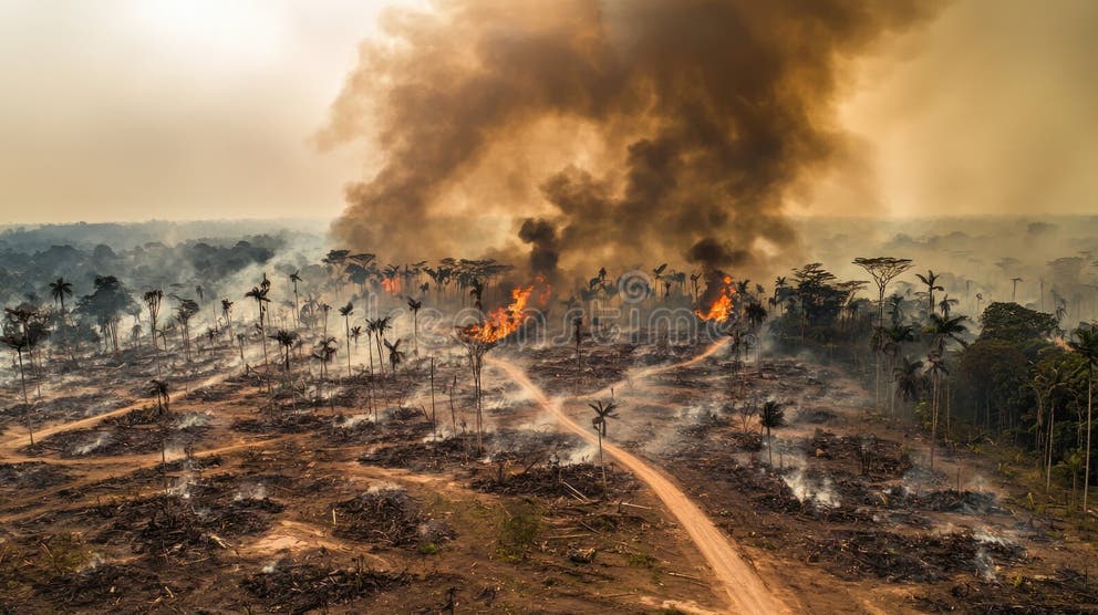 Aerial View of Deforestation Fire in the Amazon Rainforest Stock ...