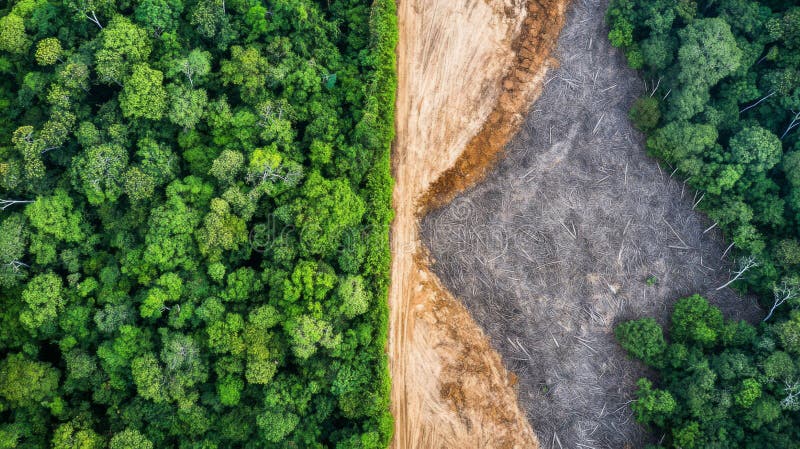 Aerial View of Deforestation with a Sharp Contrast between Lush ...