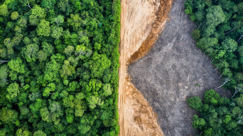 Aerial View of Deforestation with a Sharp Contrast between Lush ...
