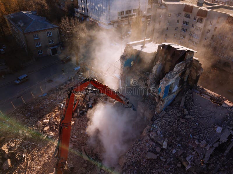 Aerial View of Demolition Site. Process of Demolition of Old Industrial ...