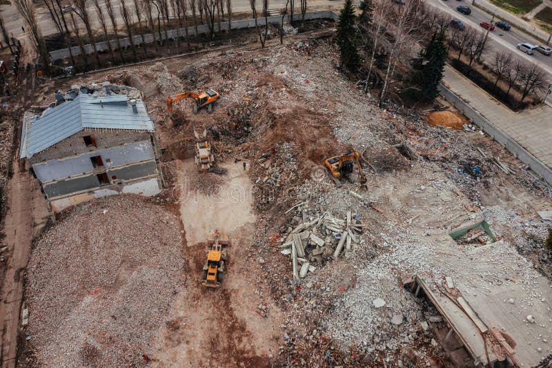 Aerial View of Demolition Site. Process of Demolition of Old Industrial ...