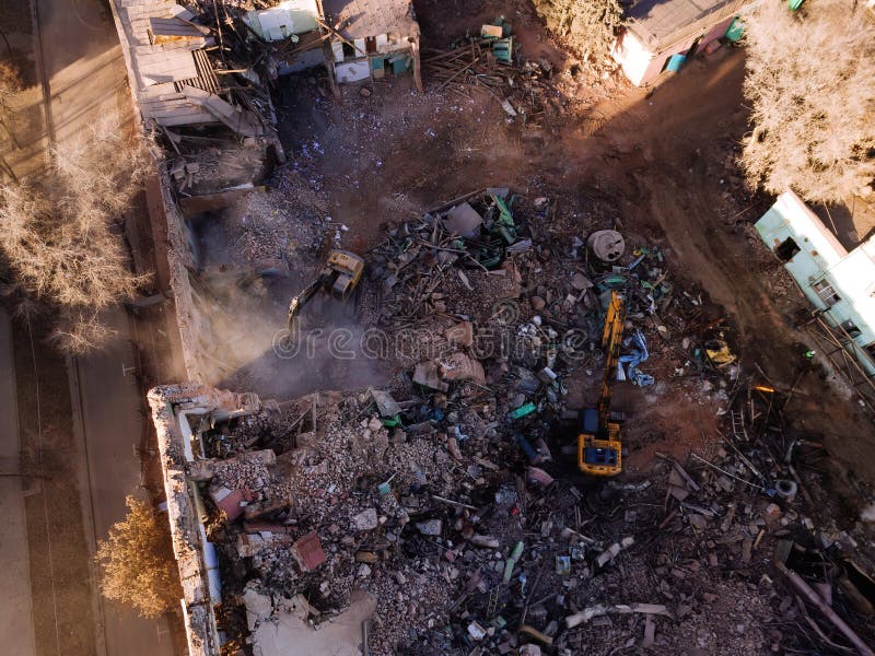 Aerial View of Demolition Site. Process of Demolition of Old Industrial ...