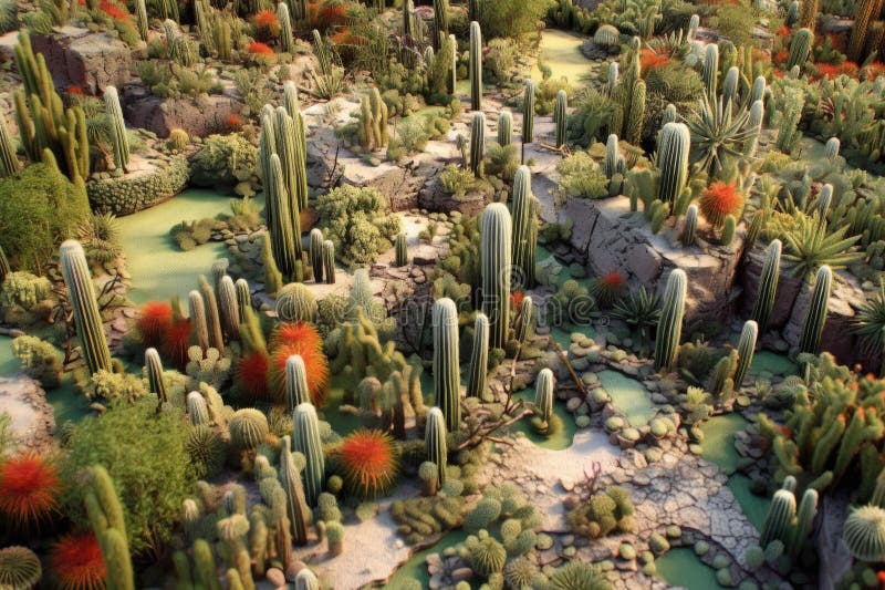 Aerial View of a Dense Cactus Garden in Desert Stock Illustration ...