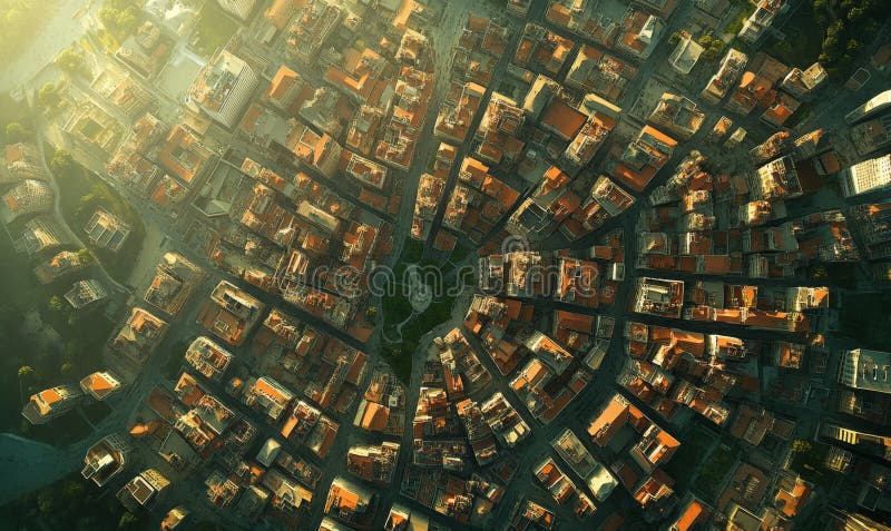 Aerial View of a Dense City Grid with Diverse Architectural Styles ...