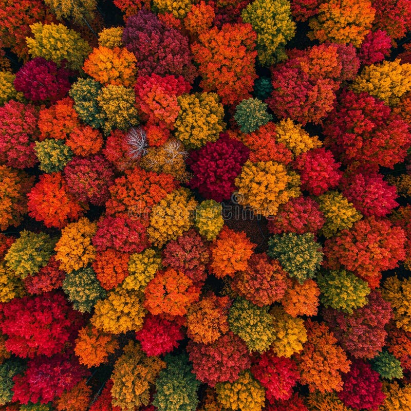 Aerial View of a Dense Forest in Autumn, Showcasing a Vibrant Array of ...