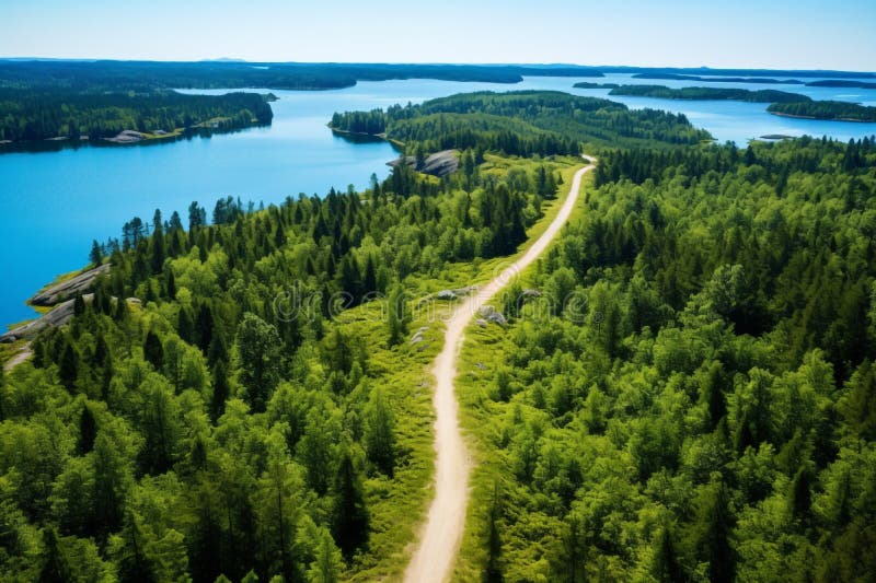 Aerial View of a Dense, Multi-colored Autumn Forest with a Road Cutting ...