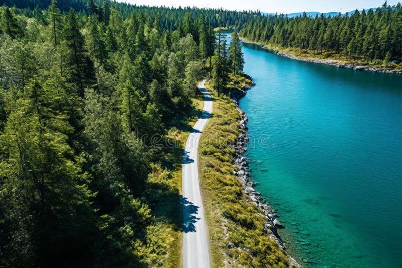Aerial View of a Dense, Multi-colored Autumn Forest with a Road Cutting ...