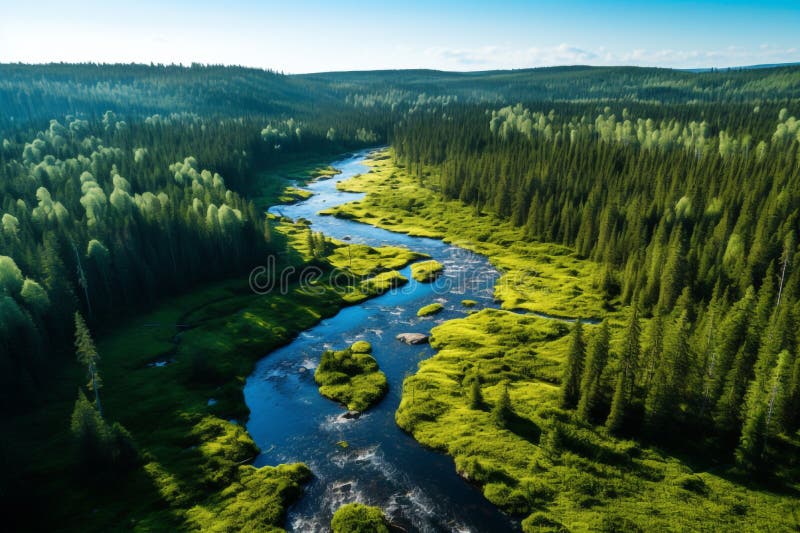 Aerial View of a Dense, Multi-colored Autumn Forest with a Road Cutting ...