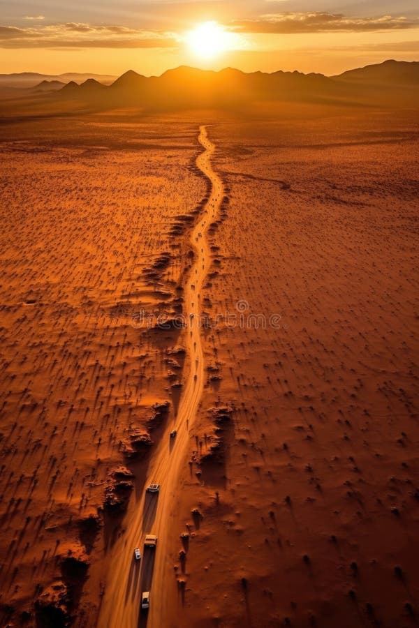 Aerial View of a Desert Caravan Trail at Sunset Stock Illustration ...