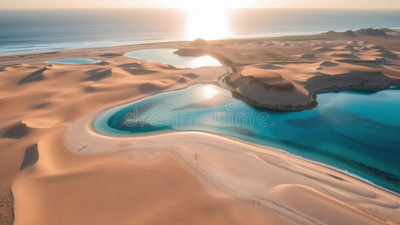Aerial View of a Desert Landscape with Turquoise Lagoons Stock ...