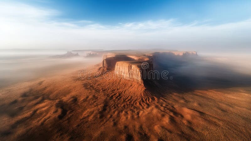 Aerial View of Desert with Mist and Blue Sky in Remote Landscape Stock ...