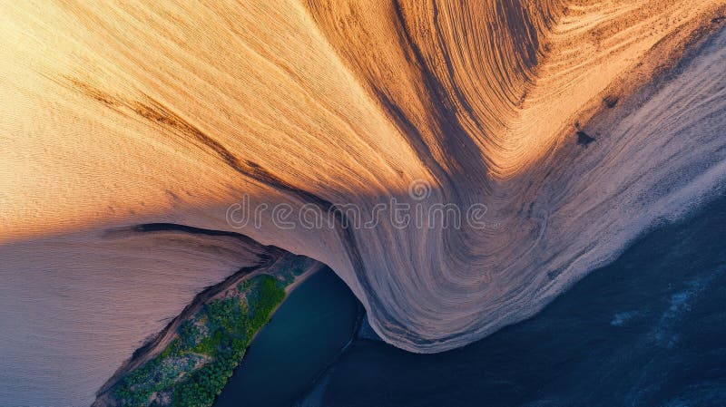 Aerial View of Desert Sand Dune Patterns with Shadows and Vegetation ...