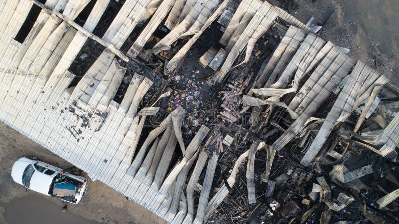 Aerial View of a Burned Out Storage Unit Stock Photo - Image of storage ...