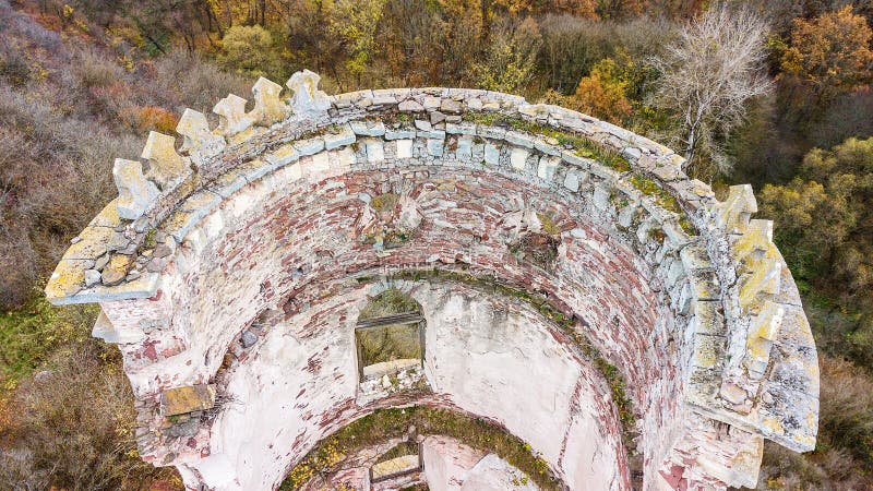 Aerial View on Destroyed Tower of the Castle on the Hill Stock Image ...