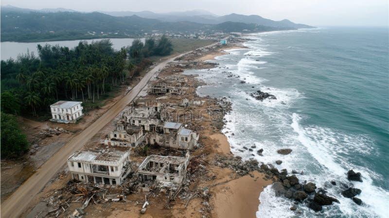 Aerial View of Devastated Coastal Community after Storm Stock ...