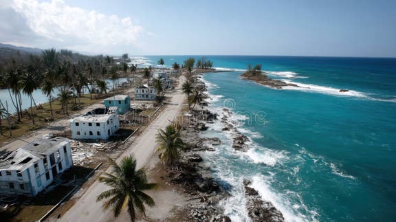 Aerial View of Devastated Island Community after Storm Stock ...