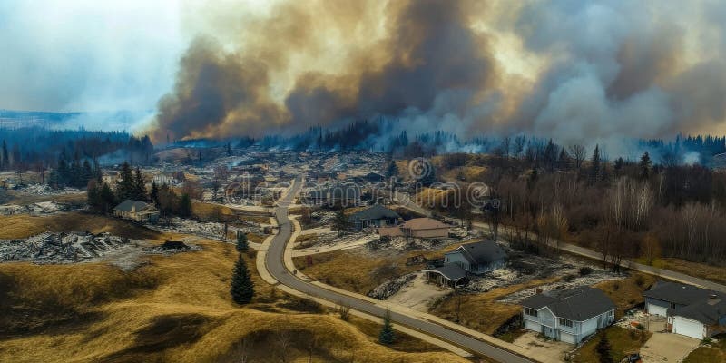 Aerial View of Devastating Wildfire Impacting Rural Residential Area ...
